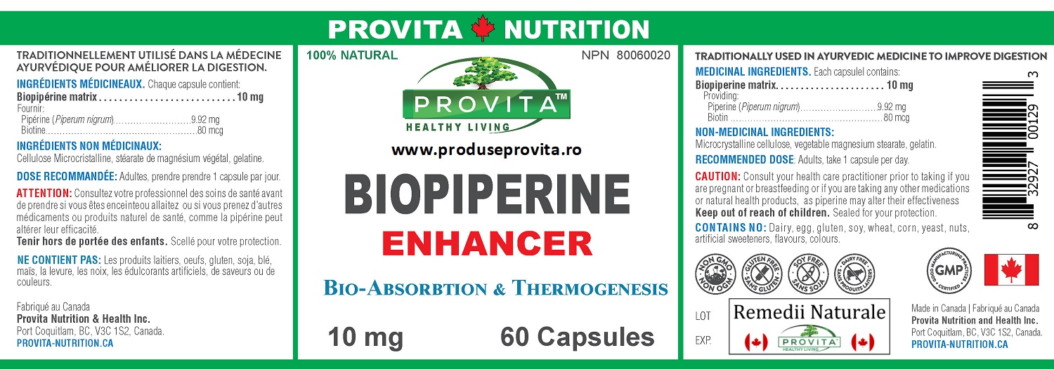 Bioperina (Biopiperina) - 10 Mg - 60 Capsule | Produse Provita Nutrition